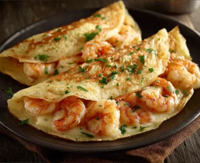 Shrimp Crepes with Garlic Butter Sauce Recipe