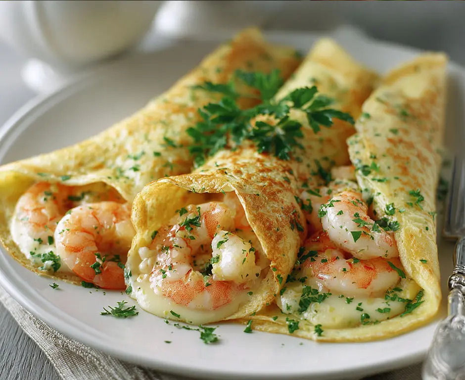Shrimp Crepes with Garlic Butter Sauce Recipe